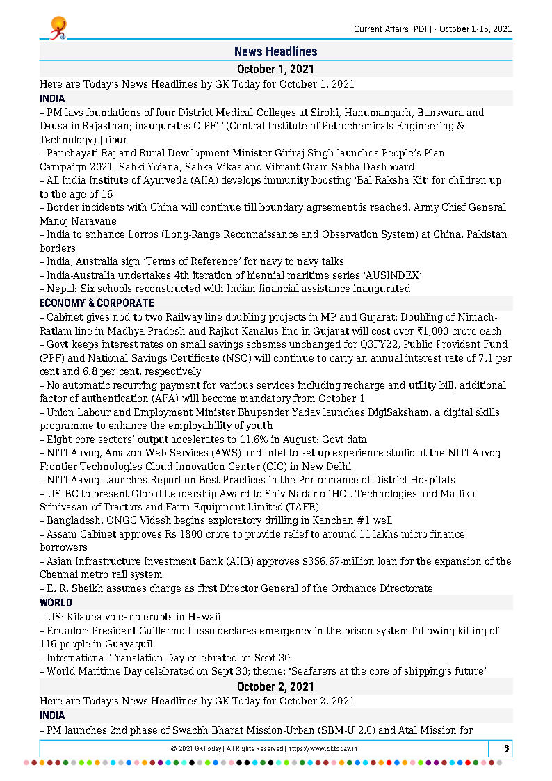 Gk Today-Monthly Current Affairs-Compilation October 2021-English ...